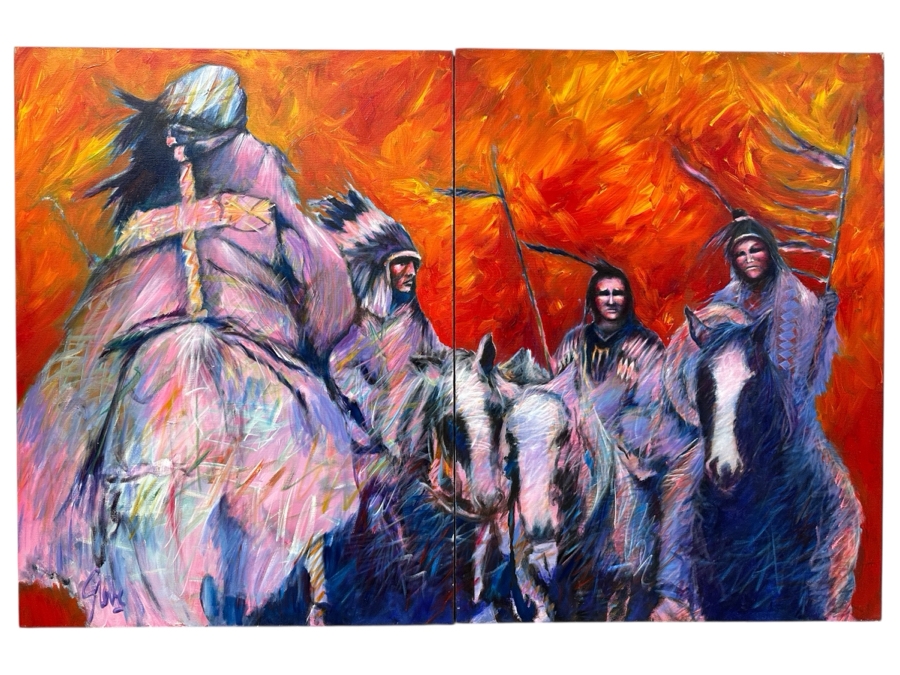 Gerrit Greve (1948-2024, Cardiff by the Sea, CA) Original Acrylic Diptych Painting On Canvas ...