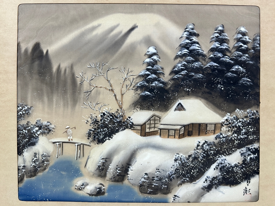 Original Traditional Japanese Silk Landscape Painting Signed Lower ...