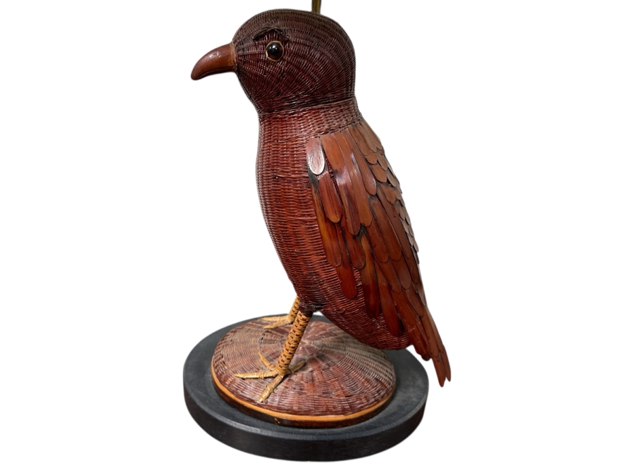 Vintage Wicker Bird Sculpture Table Lamp 27H