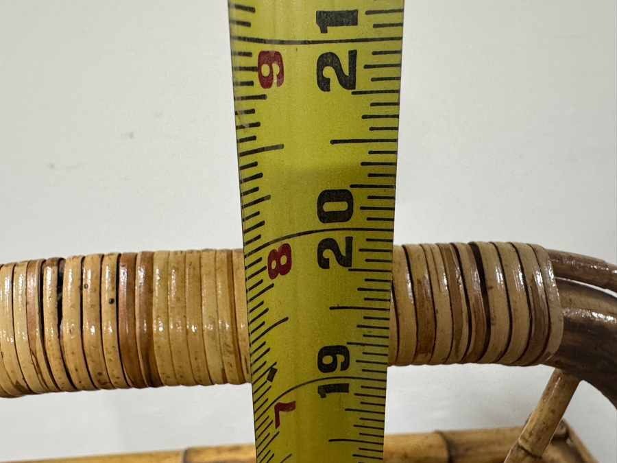 Bamboo Magazine Holder With Handle And Intricate Lattice Design 20'H