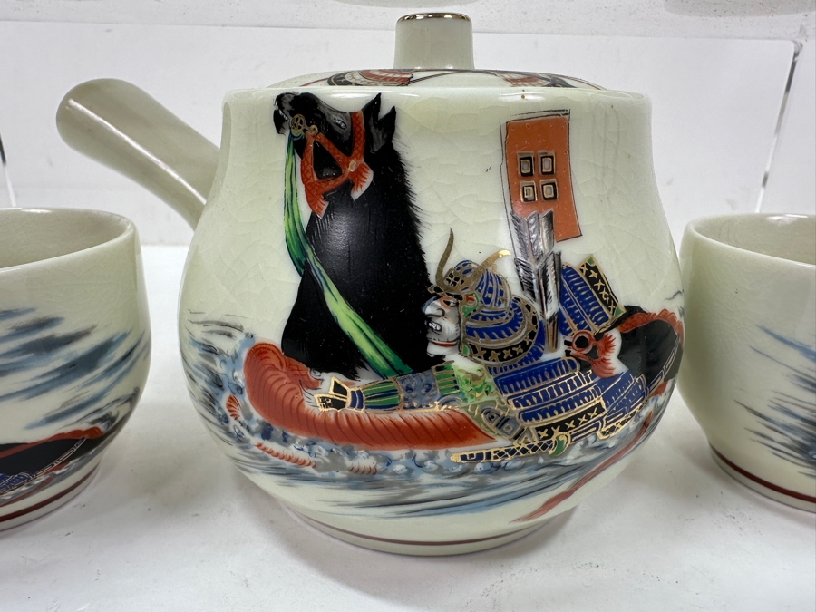 Japanese Black War Horse Ceramic Teapot Set With 5 Cups Featuring ...