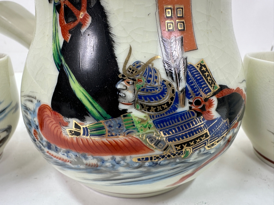 Japanese Black War Horse Ceramic Teapot Set With 5 Cups Featuring ...