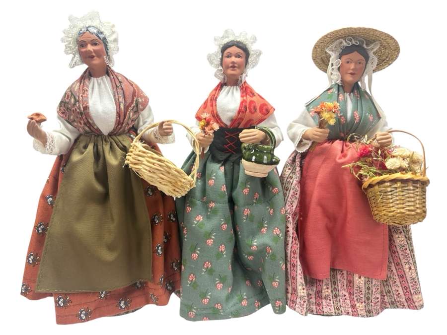 (3) Vintage French Santon D'Argile Clay Dolls Depicting Country Women ...