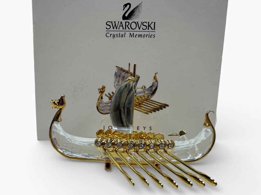 Vintage Swarovski Crystal Viking Ship Figurine With Gold Details And ...