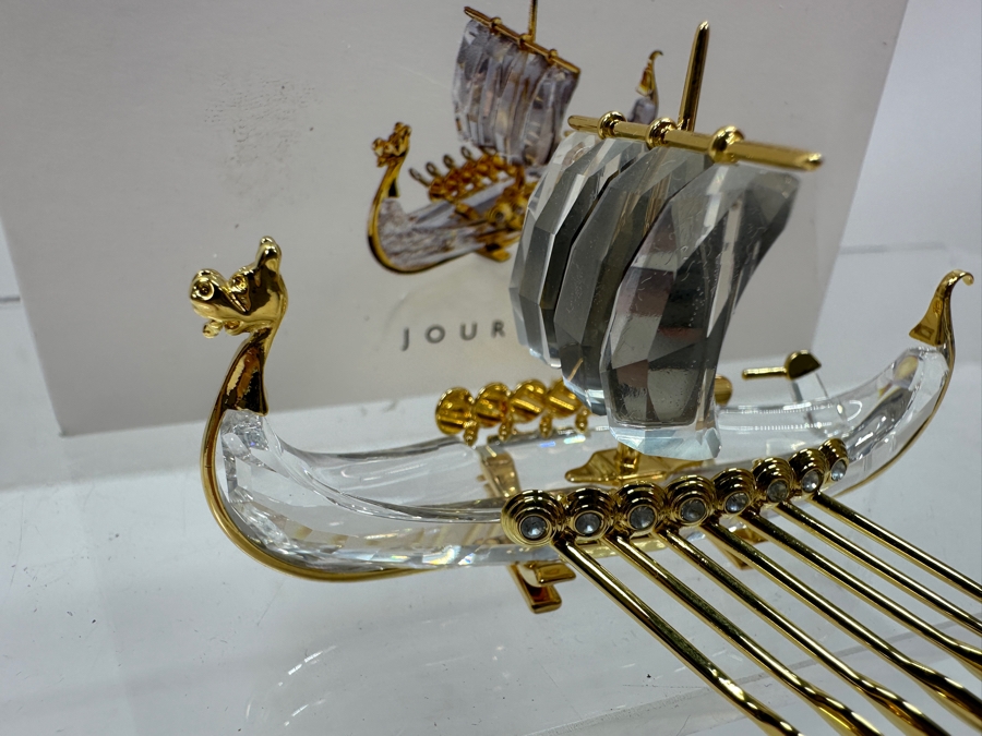 Vintage Swarovski Crystal Viking Ship Figurine With Gold Details And ...
